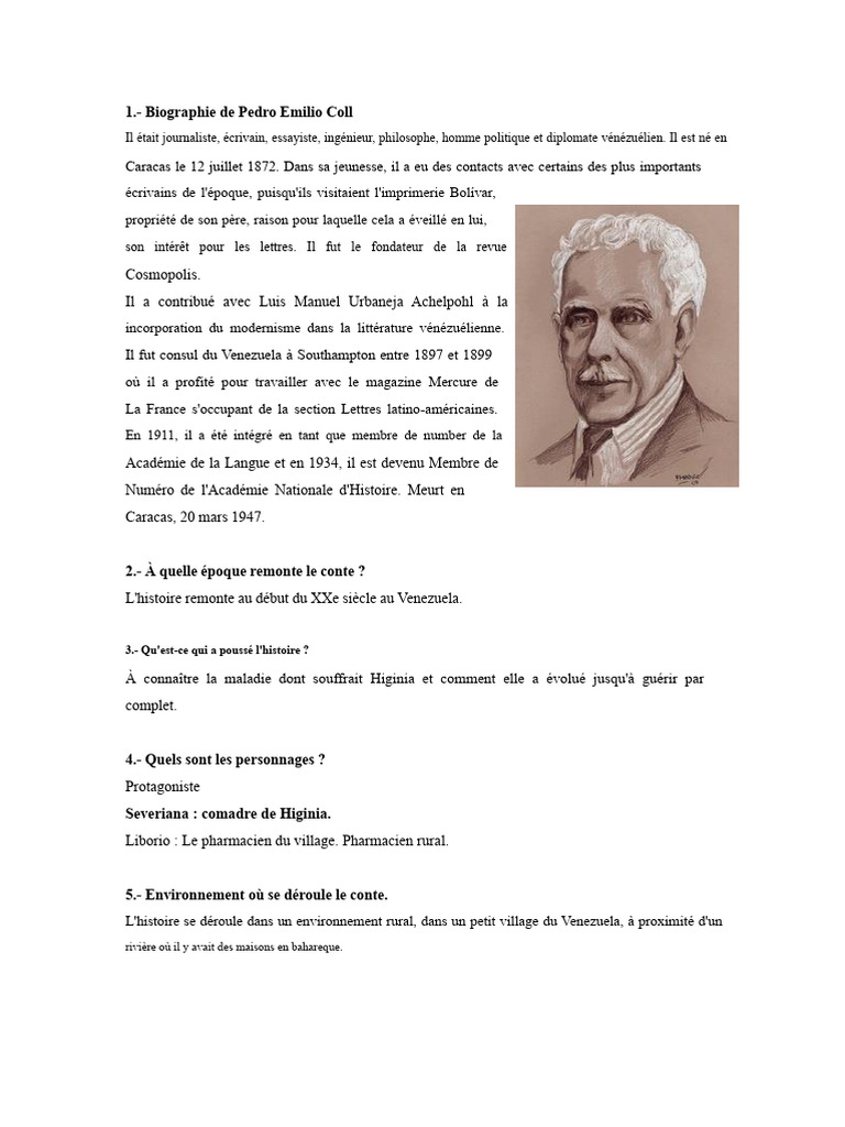 Biographie de Pedro Emilio Coll et conte vénézuélien | PDF