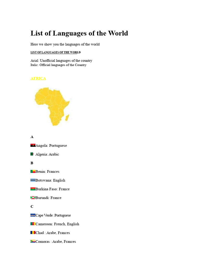 List of Languages of The World | PDF | Africa | Spanish Language