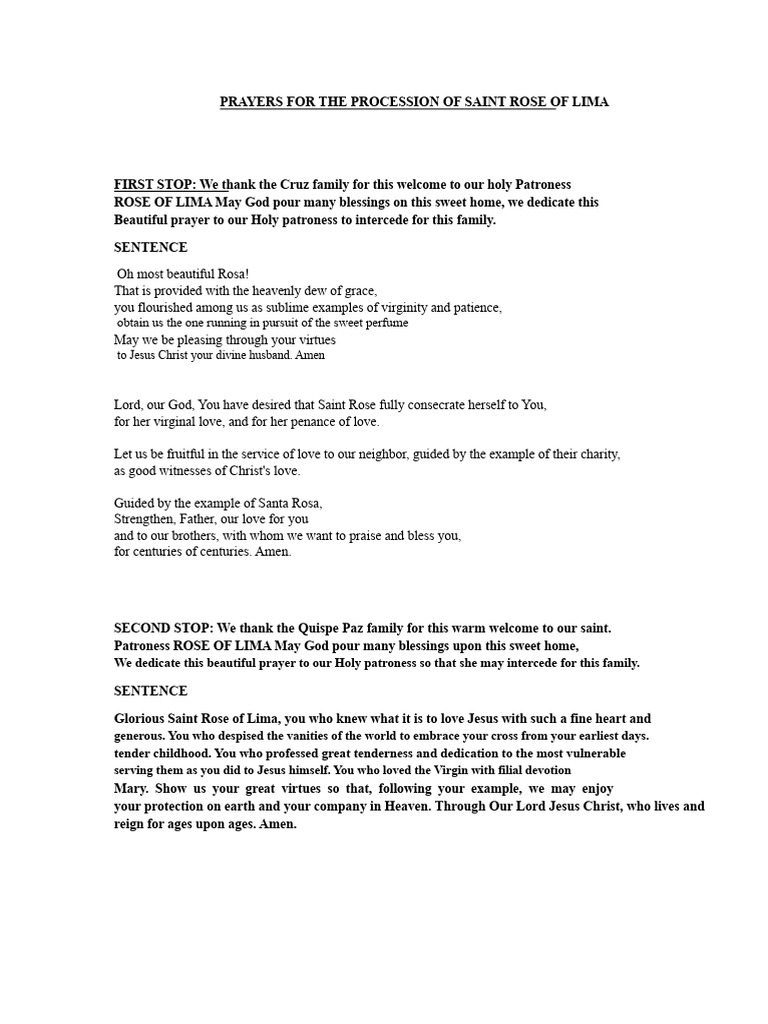 Prayers for Saint Rose of Lima's Procession | PDF | Intercession | Jesus