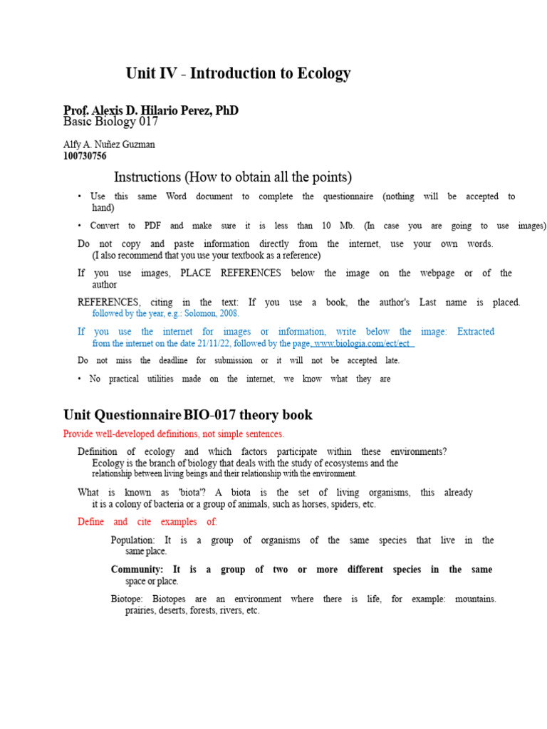 Unit IV - Basic Biology Practice | PDF | Habitat | Ecological Restoration