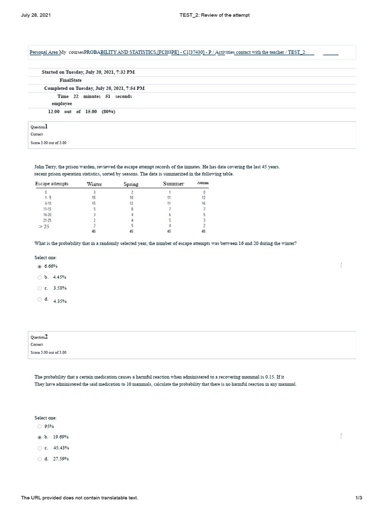 Probability and Statistics Test Review | PDF