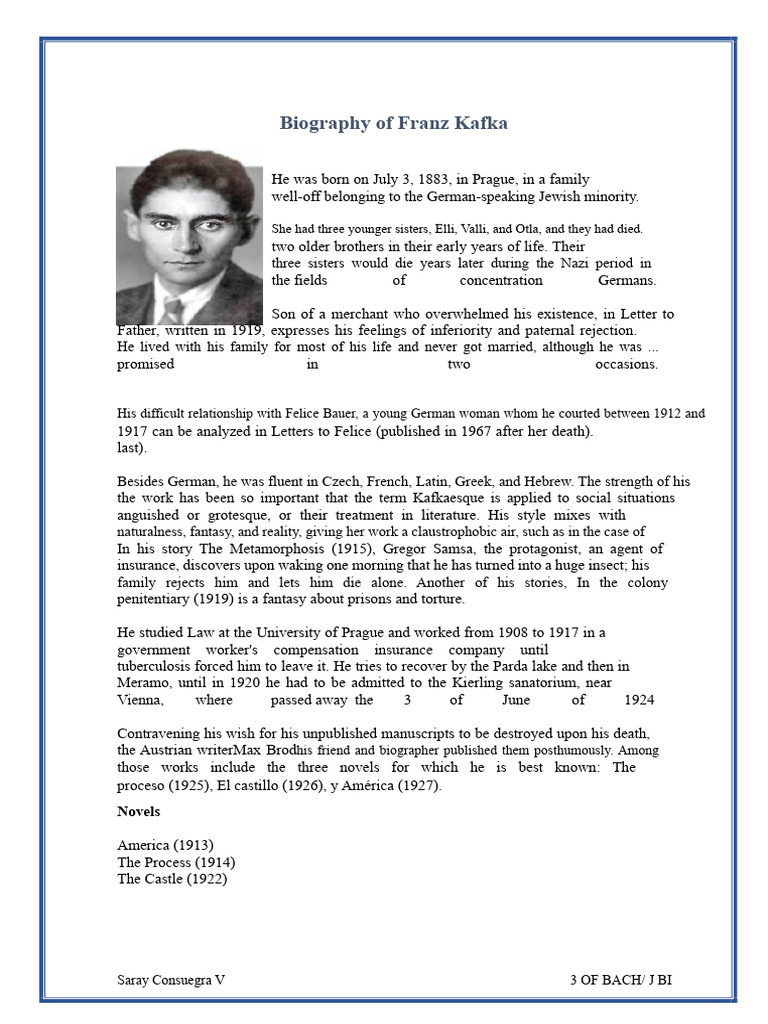 Franz Kafka: Life and Legacy | PDF | Existentialism | Franz Kafka