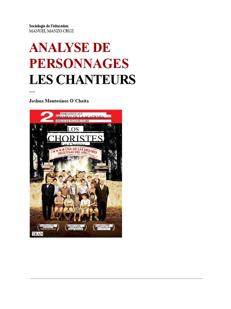 Analyse des personnages des Choristes | PDF
