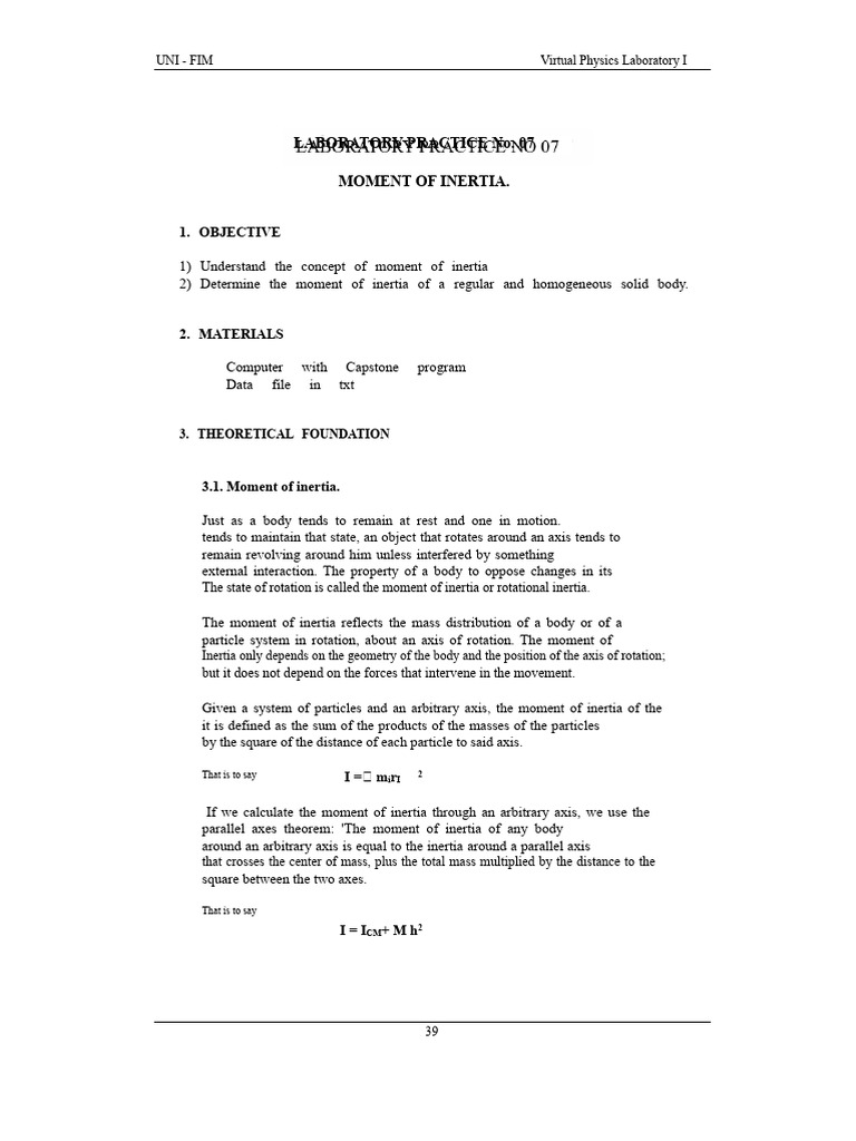 Laboratory 07 Moment of Inertia | PDF | Rotation | Inertia