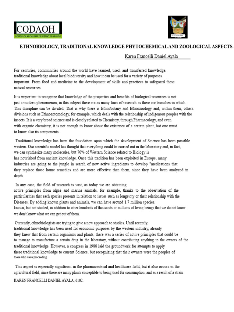 Ethnobiology, Traditional Knowledge, Phytochemical and Zoochemical ...