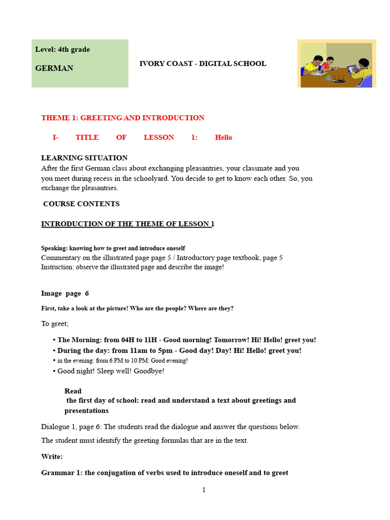 German 4th Grade Theme 1 Lesson 1 | PDF | Languages | Foreign Language ...