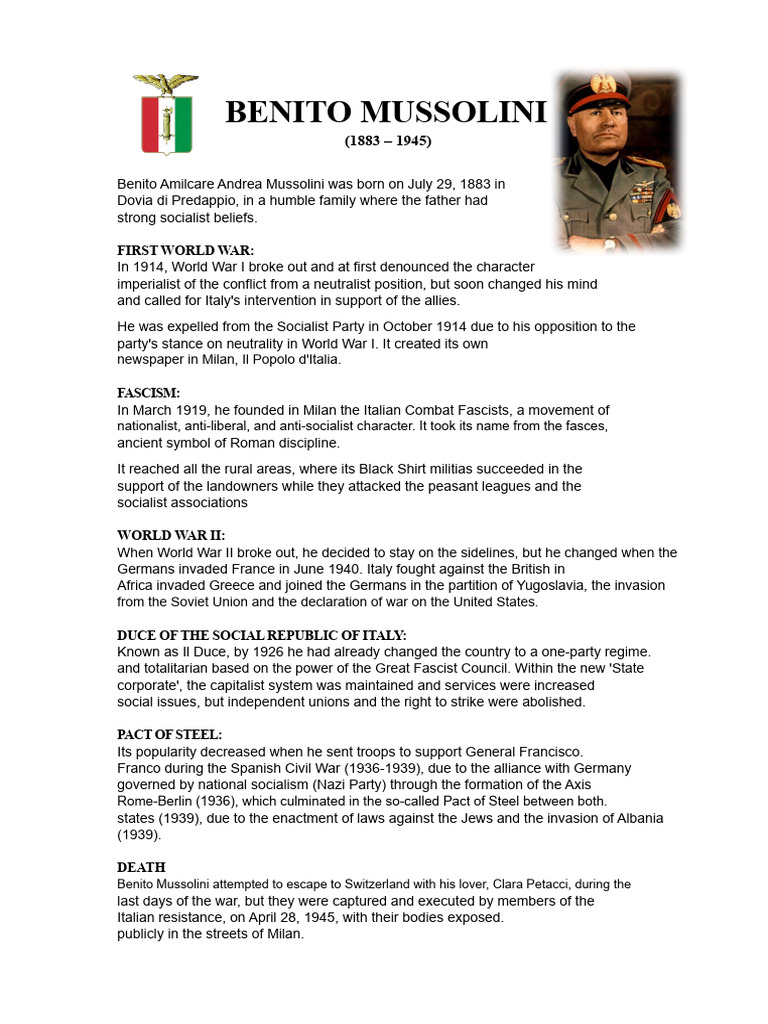 Mussolini: Rise and Fall of Fascism | PDF