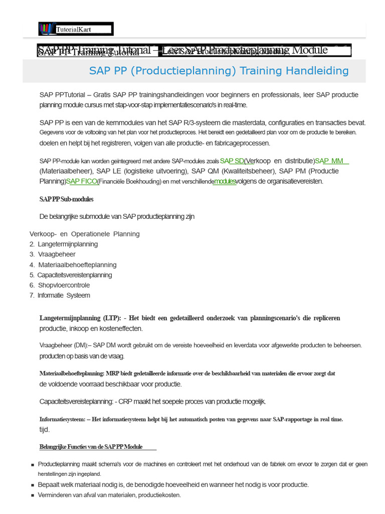 Sap PP Trainingshandleiding | PDF