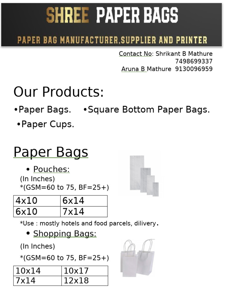 Product Chart (Shree Paper Bags) | PDF