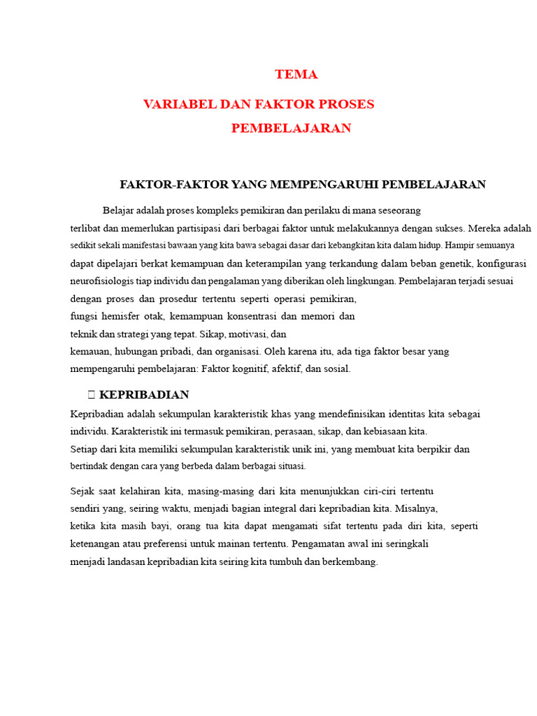 Variabel Dan Faktor Dalam Pembelajaran | PDF