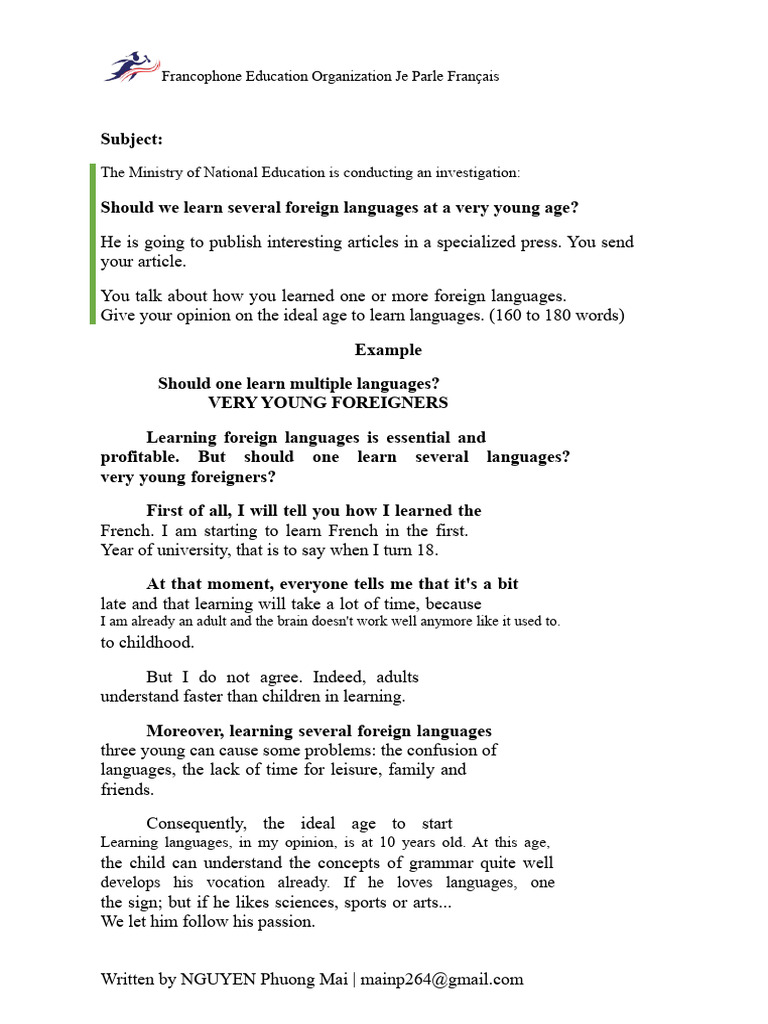 EXAMPLE FOR DELF B1 Learning Foreign Languages | PDF