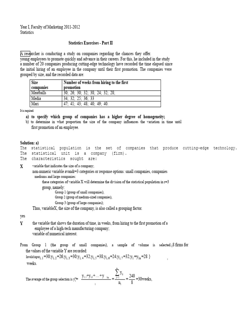 Exam Exercises Statistics 2 | PDF | Coefficient Of Variation | Applied ...