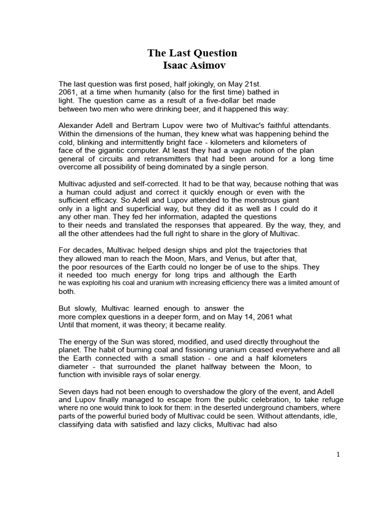The Last Question, Isaac Asimov | PDF | Stars | Galaxy