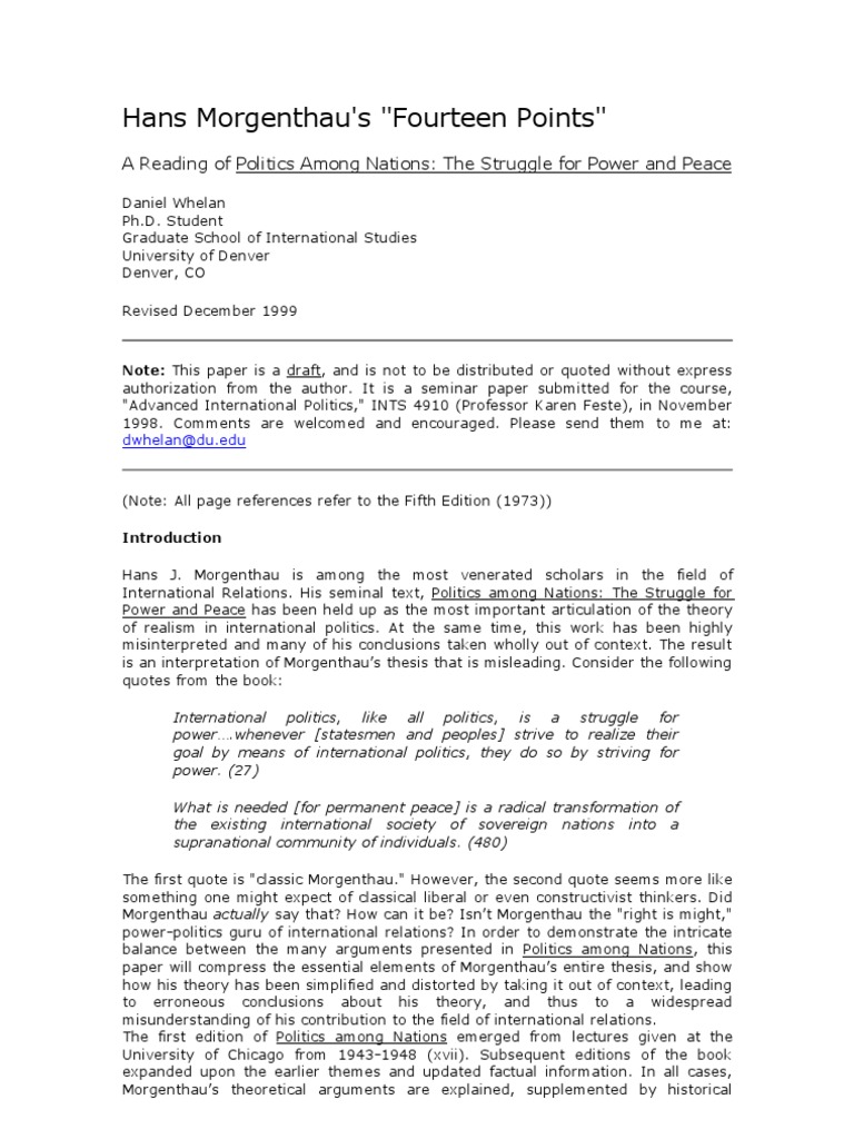 Hans Morgenthau | PDF | International Relations | International Law