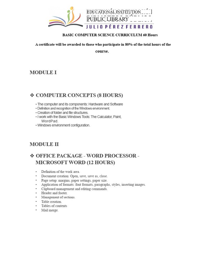 Basic Computer Science Curriculum | PDF
