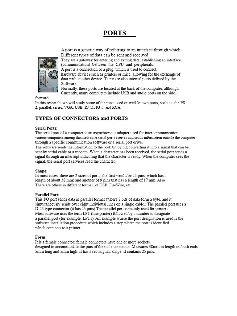 Peripheral Connection Ports | PDF | Usb | Computing