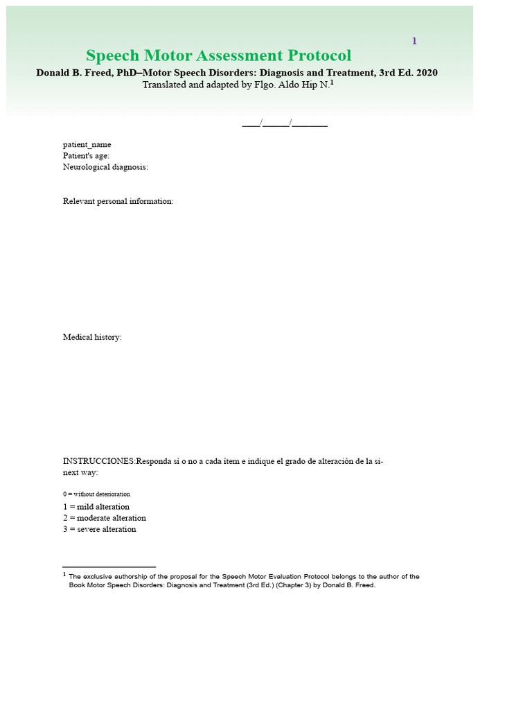 Speech Motor Assessment Protocol Guide | PDF | Stress (Linguistics ...