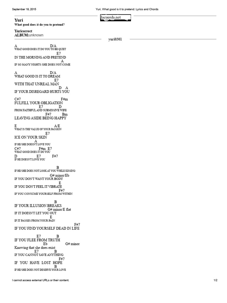 Yuri, DYuri, What Good Is It To Pretend - Lyrics and Remember That It Is Worth Pretending ...