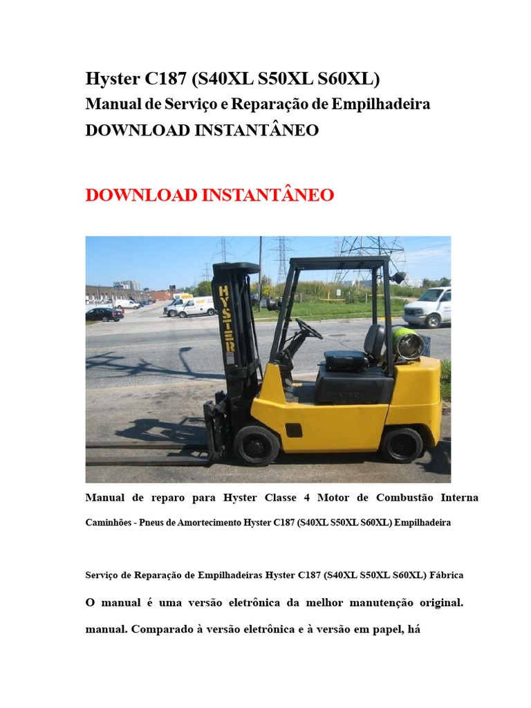 Manual de Reparação Hyster C187 PDF | PDF | Motores | Empilhadeira