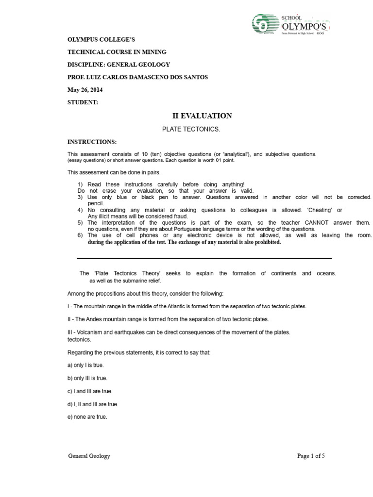 2nd General Geology Assessment | PDF | Plate Tectonics | Structure Of ...