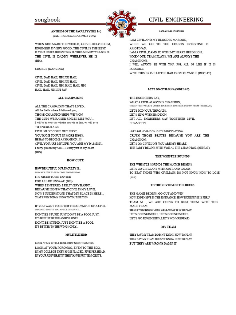 Civil Engineering Anthem Songbook | PDF