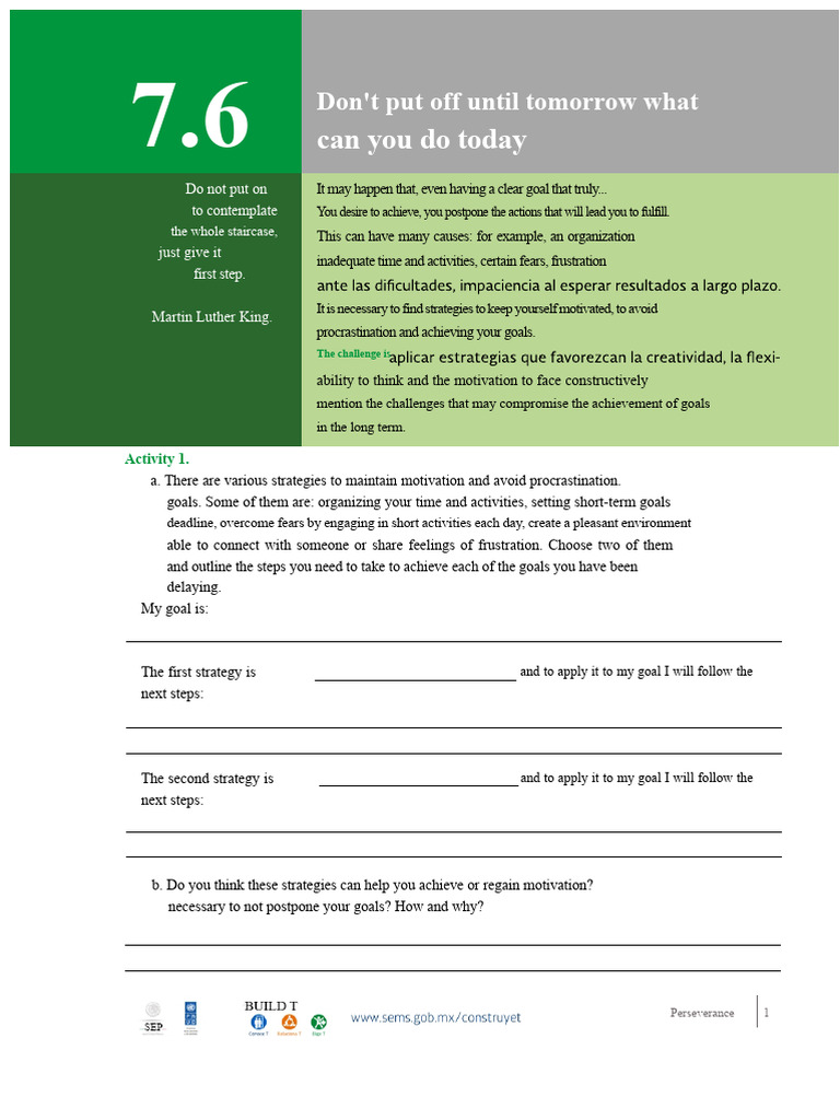 7.6 E Do Not Put Off Until Tomorrow What You Can Do Today PDF | PDF ...
