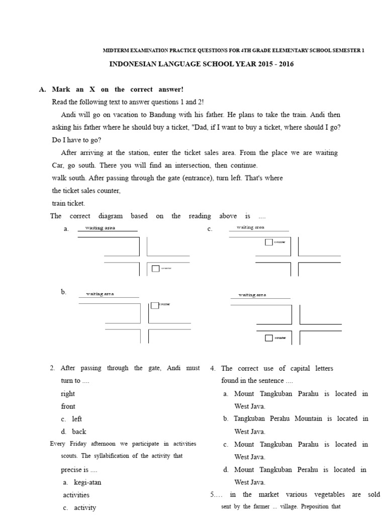 Midterm Exam Questions Odd Semester Indonesian Language Grade 4 ...