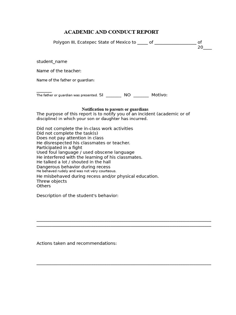 Academic and Conduct Report | PDF