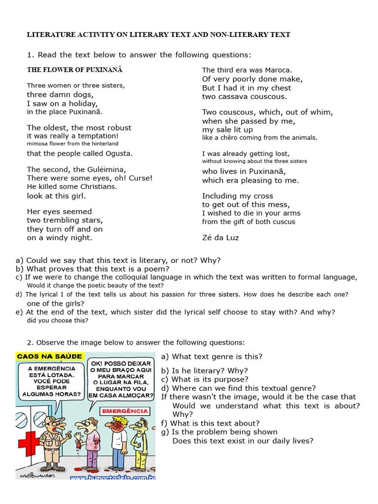 Literature Activity On Literary Text and Non-Literary Text | PDF ...