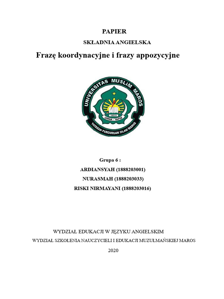 Frazę Koordynacyjne I Frazę Appozycyjną | PDF