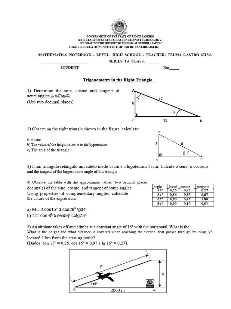 Exercises - Trigonometry in The Right Triangle | PDF