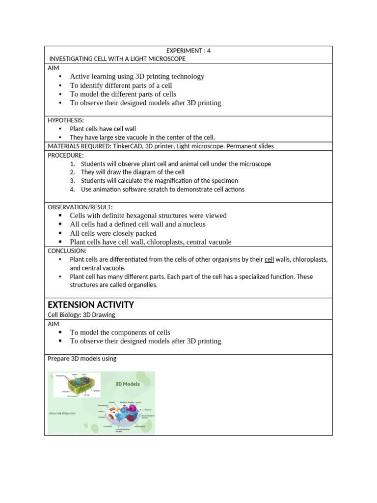 Steam Lab Journal GR 8-Bio Cell Term 1 | PDF