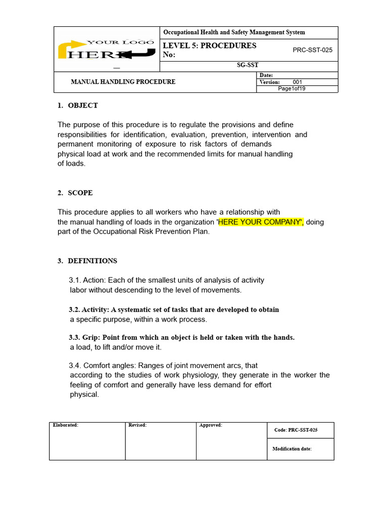 Manual Handling Safety Procedures Guide | PDF | Occupational Safety And ...