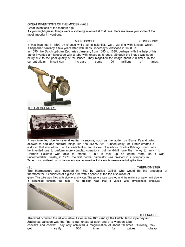 Great Inventions of The Modern Age | PDF | Water | Thermometer