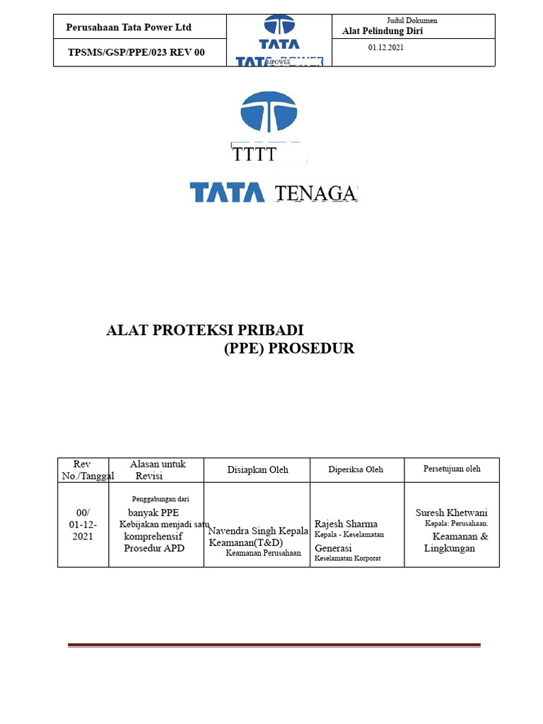 19_ Prosedur PPE Tata Power_01122021 (1) | PDF