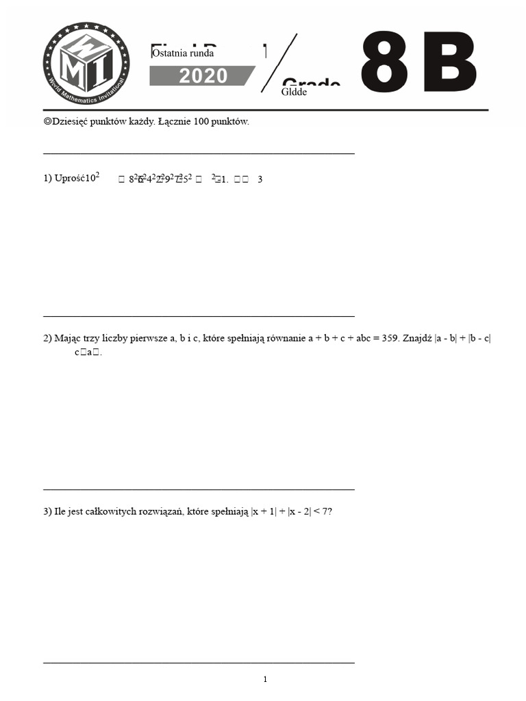 2020 WMI Final G08 Paper B | PDF
