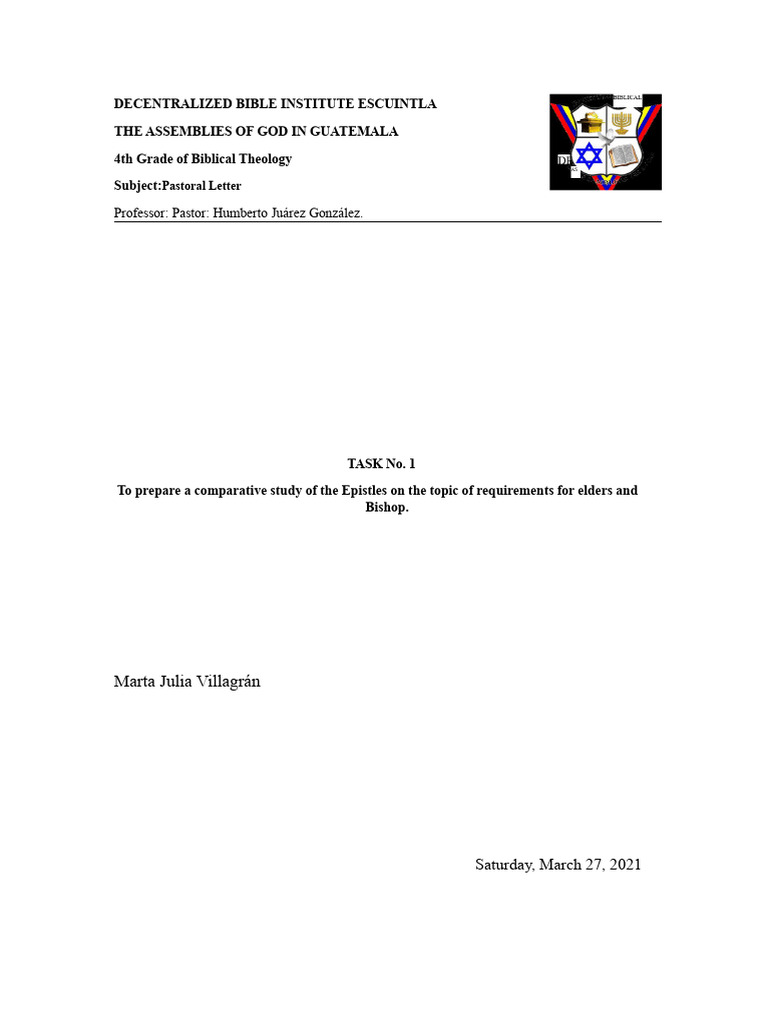 TASK 1 COMPARATIVE TABLE BISHOPS AND ELDERS | PDF | Elder (Christianity ...
