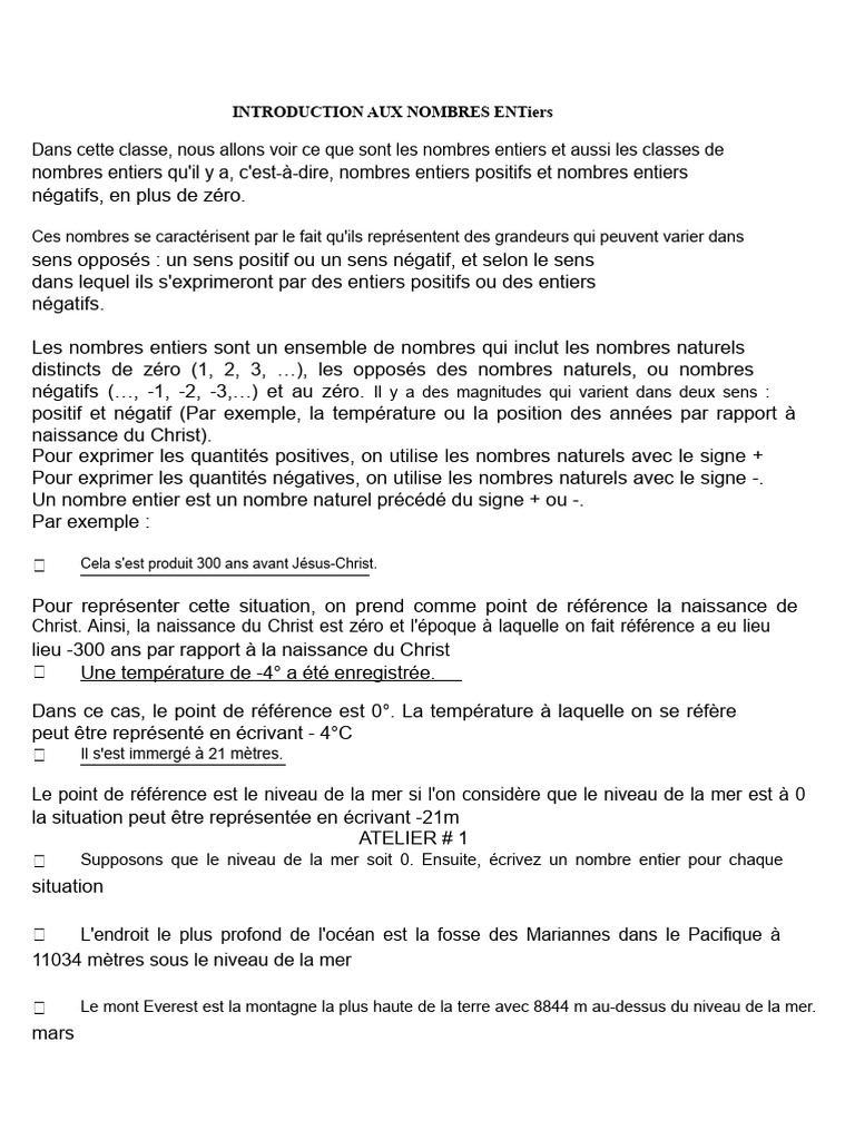 Introduction aux Nombres Entiers | PDF | Entier relatif | Entier naturel