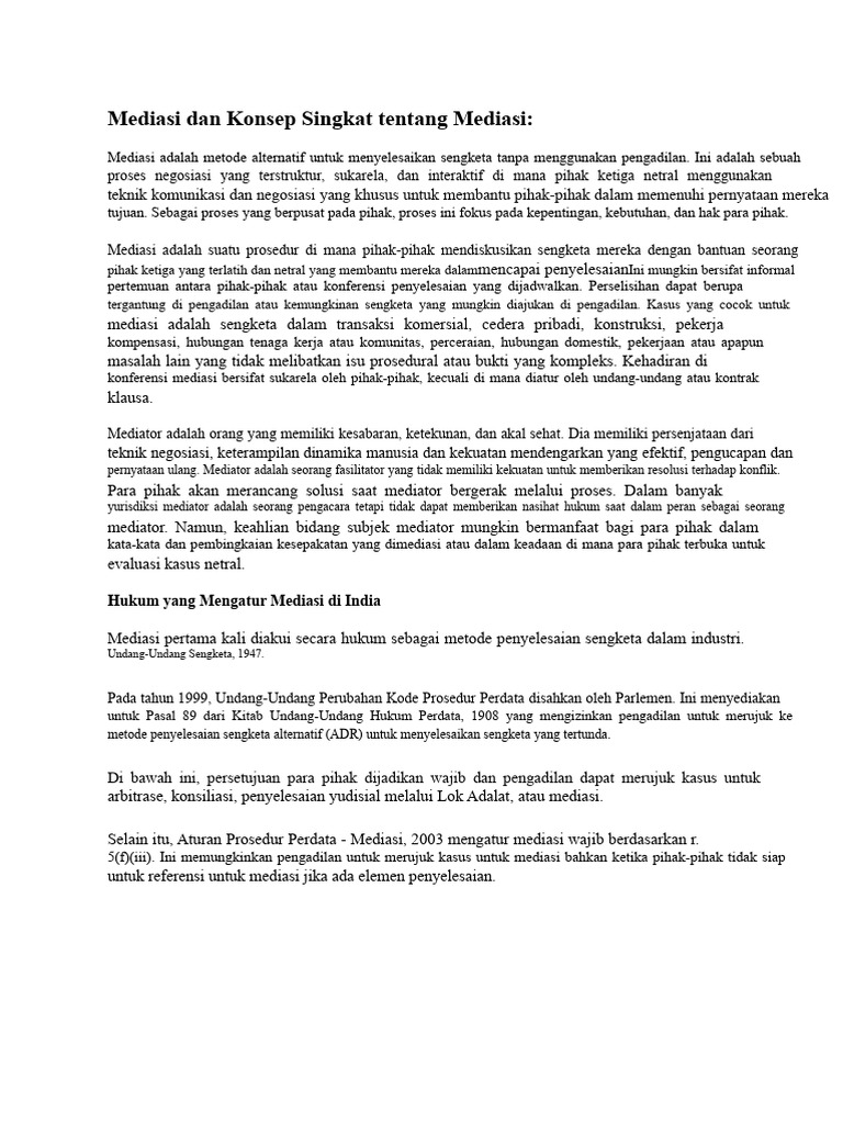Mediasi Dan Konsep Singkat Mediasi | PDF