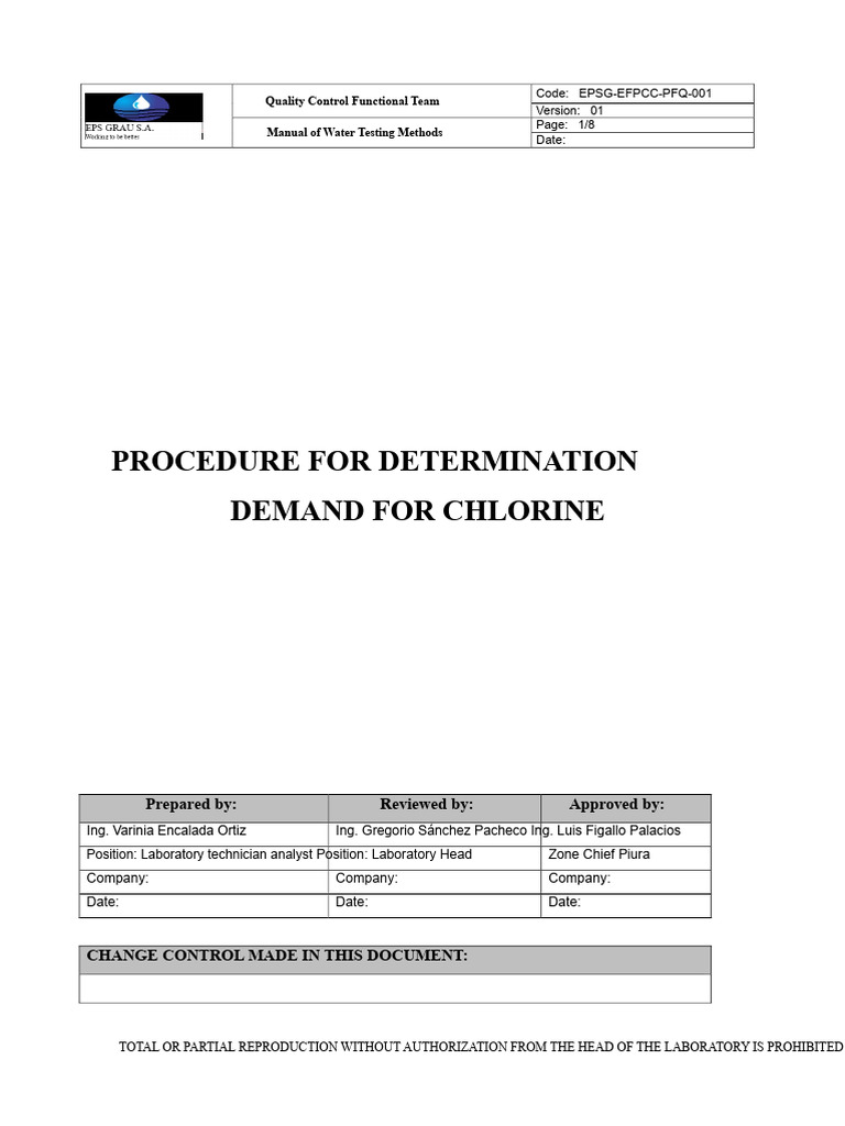 Chlorine Demand Testing Procedure | PDF | Water Purification | Chlorine