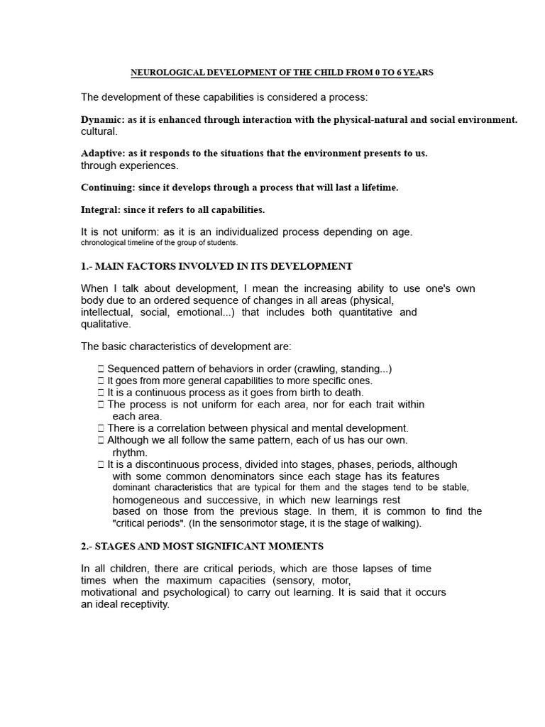 01 Neurological Development of The Child From 0 To 6 Years | PDF ...