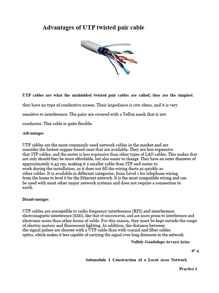 UTP Cable: Pros and Cons Explained | PDF | Electromagnetic Interference ...