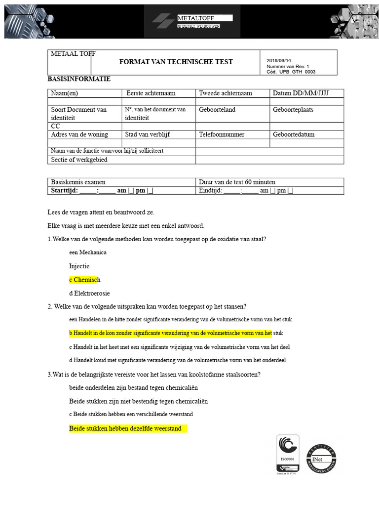 Theoretisch Technisch Examen Voor Operator | PDF