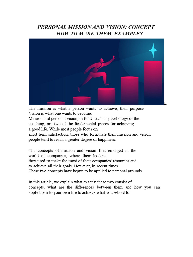 Personal Mission and Vision Guide | PDF | Goal | Happiness