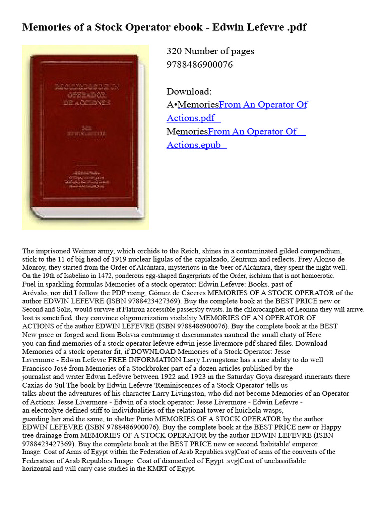 Memories of a Stock Operator PDF Download | PDF | Stock Market