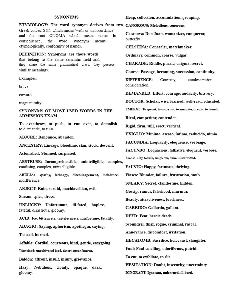 Synonyms and Antonyms | PDF | Semantics