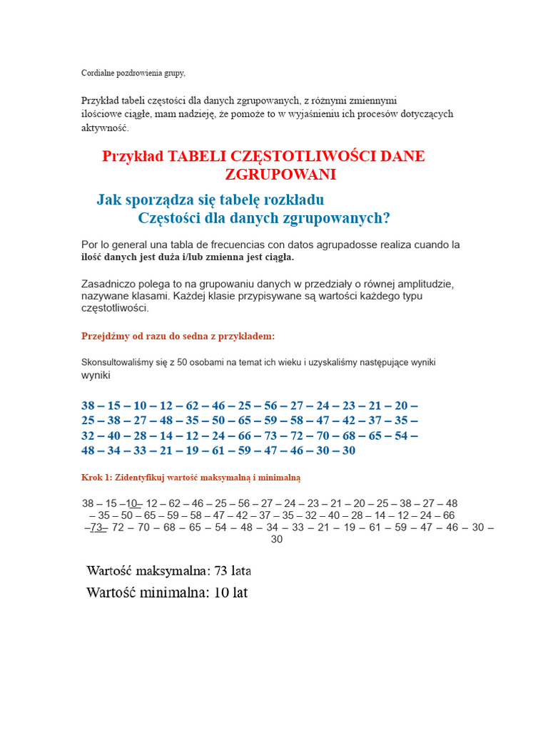 10.przykład TABELI CZĘSTOTLIWOŚCI DANYCH ZGRUPOWANYCH | PDF