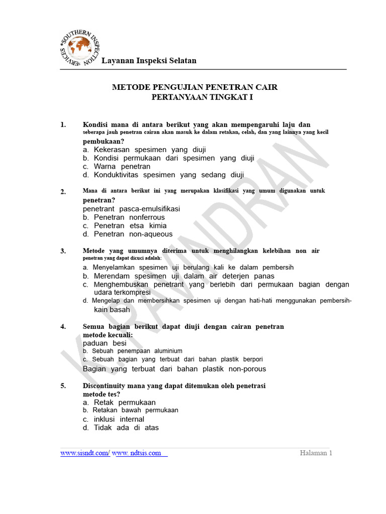Basic NDT - PT QB - 1 | PDF
