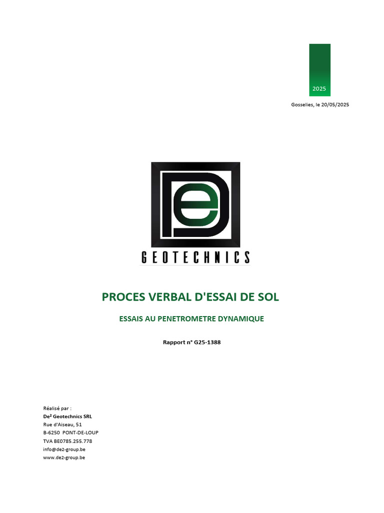 G25-1388-Dpshb-Es-Inda-20.05.2025 Proces Verbal D'essai de Sol | PDF | mesure de pression ...