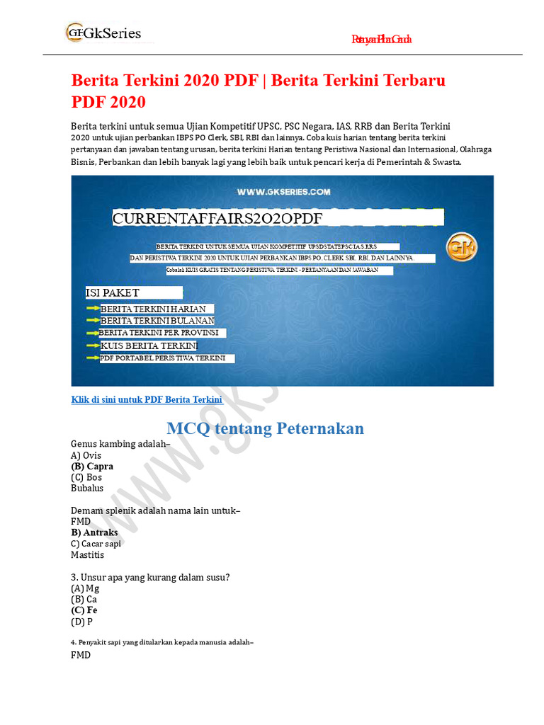 PDF Berita Terkini 2020 untuk Ujian | PDF